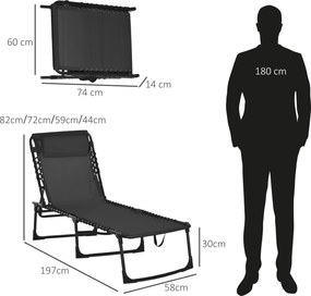Skládací zahradní lehátko Outsunny Skládací lehátko se čtyřstupňovým nastavitelným opěradlem, ocel a síťovina, černé 197 x 58 x 30 cm |