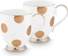 Pip Studio Dot Delight White - Gold sada 2ks hrnků 380ml, bílo-zlatá (Sada 2 ks hrnků 380 ml z tenkostěnného porcelánu)