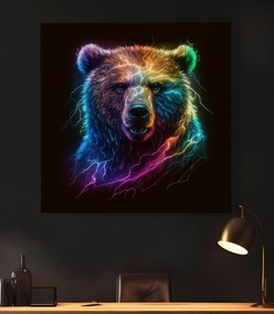 Obraz na plátně - Barevný medvěd s blesky, hlava FeelHappy.cz Velikost obrazu: 100 x 100 cm