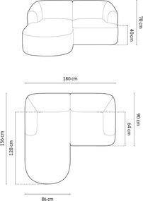 Sametová rohová pohovka v petrolejové barvě (levý roh/s lenoškou) Campi – Cosmopolitan Design