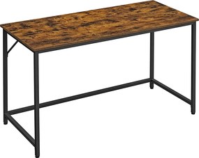 Psací stůl s kovovým rámem, malý kancelářský stůl, 140 cm, rustikální hnědý