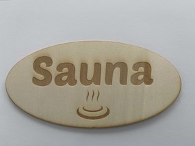 Dřevěná cedule SAUNA – 20 × 10 cm