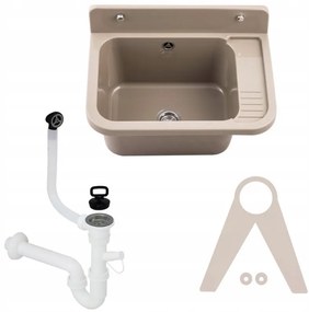 Sink Quality Universe, univerzální plastová výlevka 50x34x31 cm + sifon, 1-komorová, béžová, SKQ-KGK50-B