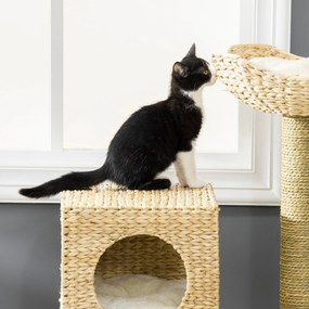 PawHut škrabadlo 100,5 cm s kočičí jeskyní, pelíškem, schody a sisalovými škrabadly, pro kočky do 4,5 kg, Přírodní