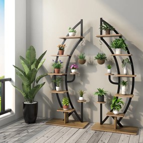 Costway Flower Shelf 6patrový kovový stojan na rostliny Half Moon (balení 2 ks)