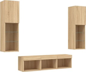 5dílná obývací stěna s LED dub sonoma kompozitní dřevo 3216606
