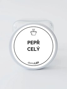 Samolepka na kořenky PEPŘ CELÝ bílá 5 cm tučné písmo