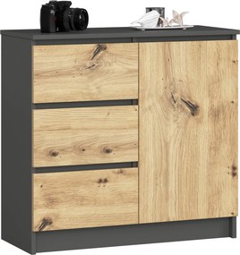 Komoda K80 Jerry 1D3SZ grafitová šedá/dub artisan
