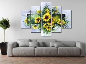 Gario Ručně malovaný obraz Kytice slunečnic - 5 dílný Rozměry: 150 x 105 cm