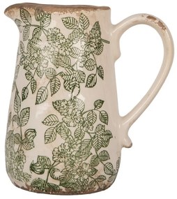 Béžový keramický džbán se zelenými květy Flora M - 16*12*18 cm