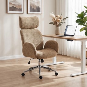 HOMCOM Bouclé kancelářské křeslo do home office – nastavitelná opěrka hlavy, houpací funkce, hnědé