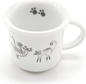 Porcelánový moka hrnek Kočičí páreček, 100 ml – s originální černobílou perokresbou, český design