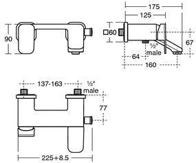 Ideal Standard Tonic II - Vanová baterie nástěnná, Chrom, A6338AA