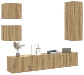 Sada 5 kusů nástěnné TV skříňka dub artisan kompozitní dřevo 3328998