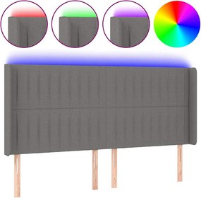 Čelo postele s LED tmavě šedé 183 x 16 x 118/128 cm textil 3124301