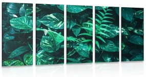 5-dílný obraz svěží tropické listy - 200x100 cm
