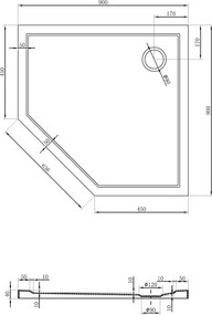 Mexen Flow pětiúhelníková sprchová vanička slim 90 x 90 cm, bílý lesk - 46P109090