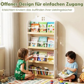 Costway Dětská knihovna ve tvaru domečku s ochranou proti pádu a kovovými tyčemi