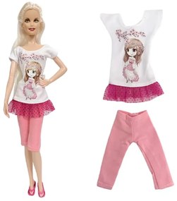 Oblečky pro panenku Barbie - sety kalhot s tričkem/topem Varianta: D růžový set