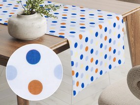Biante Bavlněný běhoun na stůl Sandra SA-120 Modré a hnědé puntíky na bílém 35x140 cm