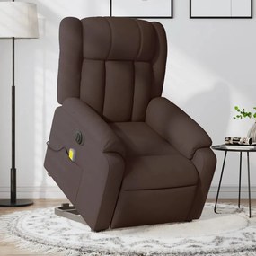 Elektrické zvedací masážní polohovací křeslo tmavě hnědé textil 3205357
