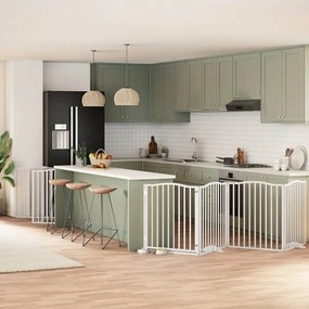 Zábrana pro psy s dvířky skládací 10 panelů bílá 800 cm topol 3155623
