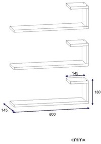SADA 3x Nástěnná police EMILY 18x60 cm bílá