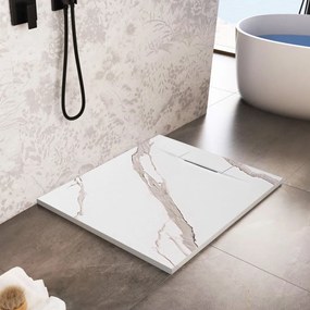 Rea Bazalt Carrara, SMC sprchová vanička 90x90, bílá-kamenný vzor, ​​REA-K7002