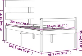 vidaXL Rám postele s čelem 90 x 200 cm masivní dřevo [3195340] Barva: Bílá