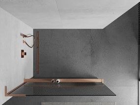 Mexen Kioto+ L, sprchová zástěna Walk-In s poličkou a věšákem 110 x 200 cm, 8mm sklo s žebrovým vzorem, měděný matný profil, 800-110-123-65-09