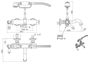 Nástěnná vanová baterie v bronzové barvě (2 výstupy) Vienna – Sapho