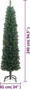 Úzký umělý vánoční stromek se stojanem zelený 240 cm PVC 320952