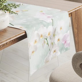 Biante Dekorační běhoun na stůl PM-019 Orchideje na světle zeleném 20x120 cm
