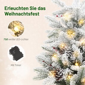 HOMCOM Mini vánoční stromek 60 cm s 35 LED světly, efekt sněhu, mini stolní stromek s šiškami, umělý vánoční stromek pro vánoční dekoraci, bílý