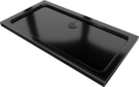 Mexen Flat, akrylátová sprchová vanička 140x70x5 cm SLIM, černá, černý sifon, 40707014B