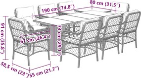 9dílný zahradní jídelní set s poduškami světle šedý polyratan 3212067