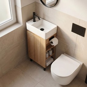 Rea Astra, umyvadlová skříňka 430x260x825 mm s keramickým umyvadlem, hnědá/bílá, REA-M0404