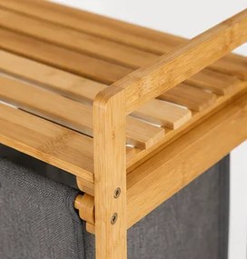 koš na prádlo, objedm 85 l, bambus/látka, 73x64x33 cm, přírodní/šedá, Dekorino KP20260030