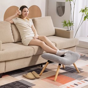 HOMCOM Moderní podnožka s fleecovým potahem a dřevěnými nohami, polstrovaná, do obývacího pokoje, ložnice, předsíně, světle šedá