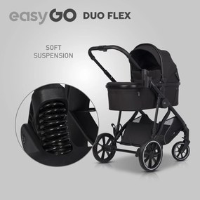 Sourozenecký kočárek EasyGo Duoflex Ebony Black, 2 sportovní části, 1 hluboká vanička
