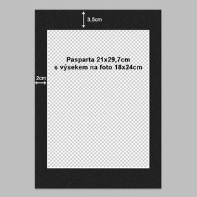 Pasparta do rámečku 21x30cm Velikost: 21x30cm, výsek: 17x23cm (pro foto 18x24cm), Barva pasparty: Černá