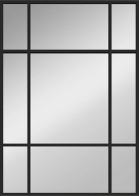 HOMCOM obdélné nástěnné zrcadlo 70 × 50 cm — černý kovový rám ve stylu okna, dekorativní zrcadlo do obýváku, ložnice a předsíně