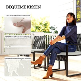 Ratanový bistro set, 3dílná sada zahradního nábytku se 2 zahradními židlemi, konferenčním stolkem, odnímatelnými polštáři krémově bílá
