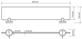 EBS Urban Round Skleněná polička 60 cm, matné sklo S_UR24CR