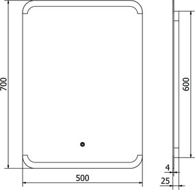 Mexen Nida, LED koupelnové zrcadlo s podsvícením 50x70 cm, 6000K, ochrana proti zamlžování, 9806-050-070-611-00