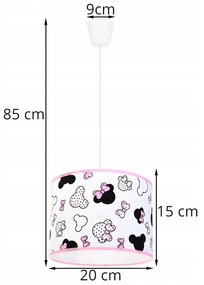 Dětské závěsné svítidlo Minnie, 1x textilní stínítko se vzorem