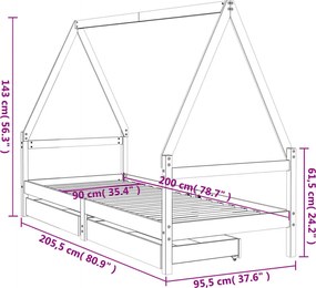 vidaXL Dětská postel se zásuvkami 90x200 cm masivní borové dřevo [834470] Barva: Černá