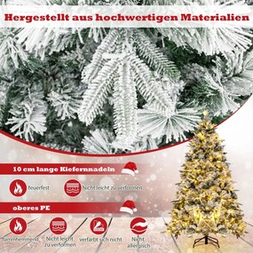 Costway 180 cm Umělý vánoční stromeček se sněhem a 250 Teplá bílá LED svítí