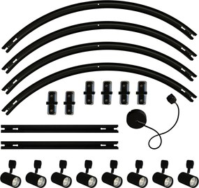 Moderní kolejnicový systém s 8 černými bodovými světly, jednofázový, oválný, 200 cm - Iconic Jeana