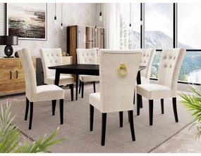 Rozkládací stůl 140x80 se 6 židlemi ST67, barva: černá, barva: bílá, Klepadlo: černé, Potah: Magic Velvet 2217